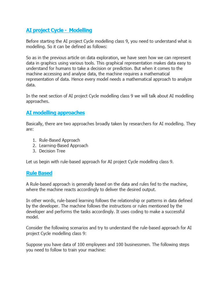 AI Project Cycle: Modelling Approaches | PDF | Artificial Intelligence ...