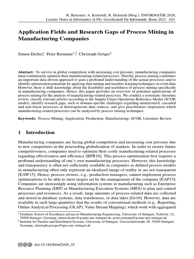Application Fields and Research Gaps of Process Mining in Manufacturing Companies | PDF | Data ...