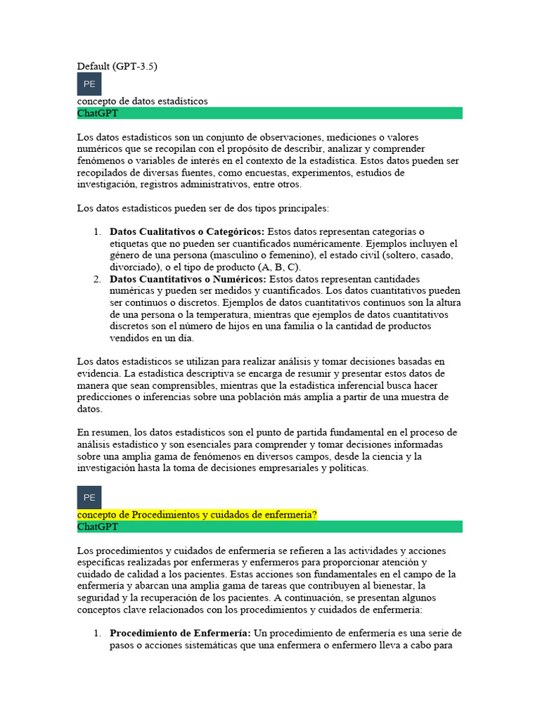 Chat GPT1 | PDF | Estadísticas | Enfermería