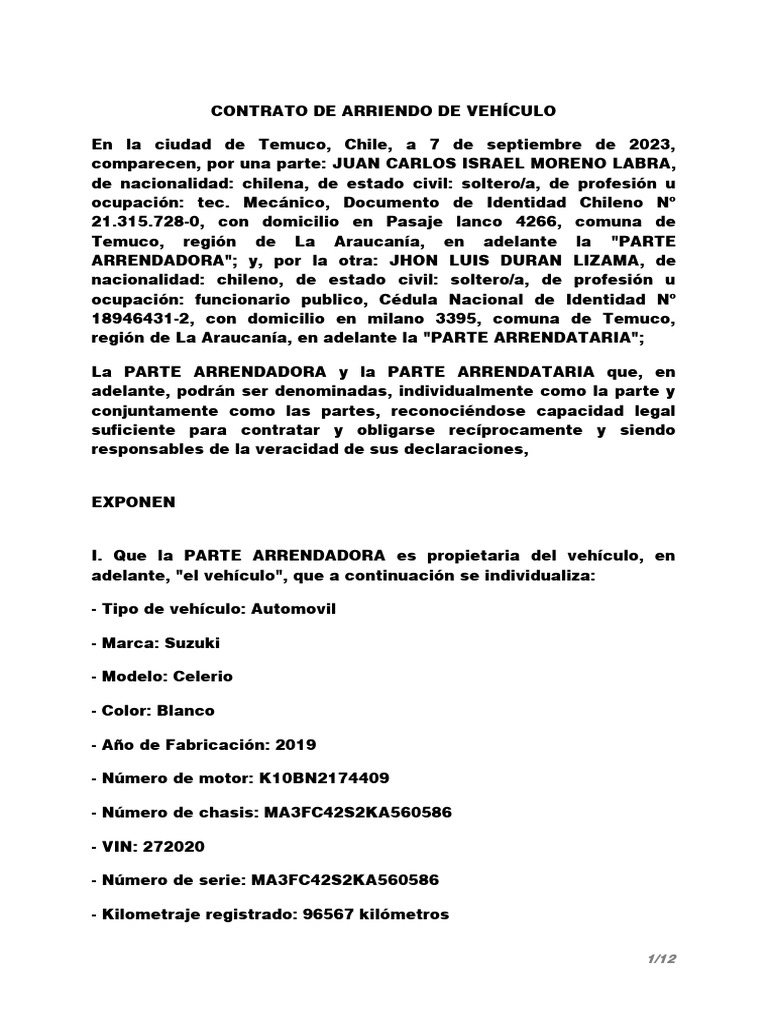Copia de Contrato - de - Arriendo - de - Vehiculo | PDF | Seguro ...