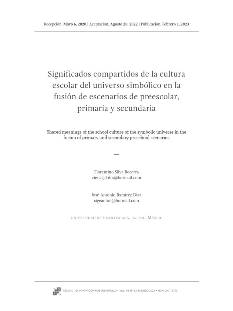 Significados Compartidos de La Cultura Escolar Del Universo Simbólico ...