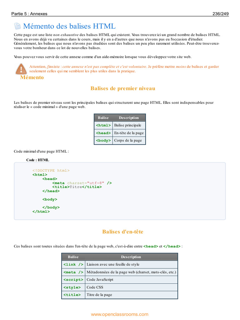 Mémento des balises HTML essentielles | PDF | Élément HTML | Html