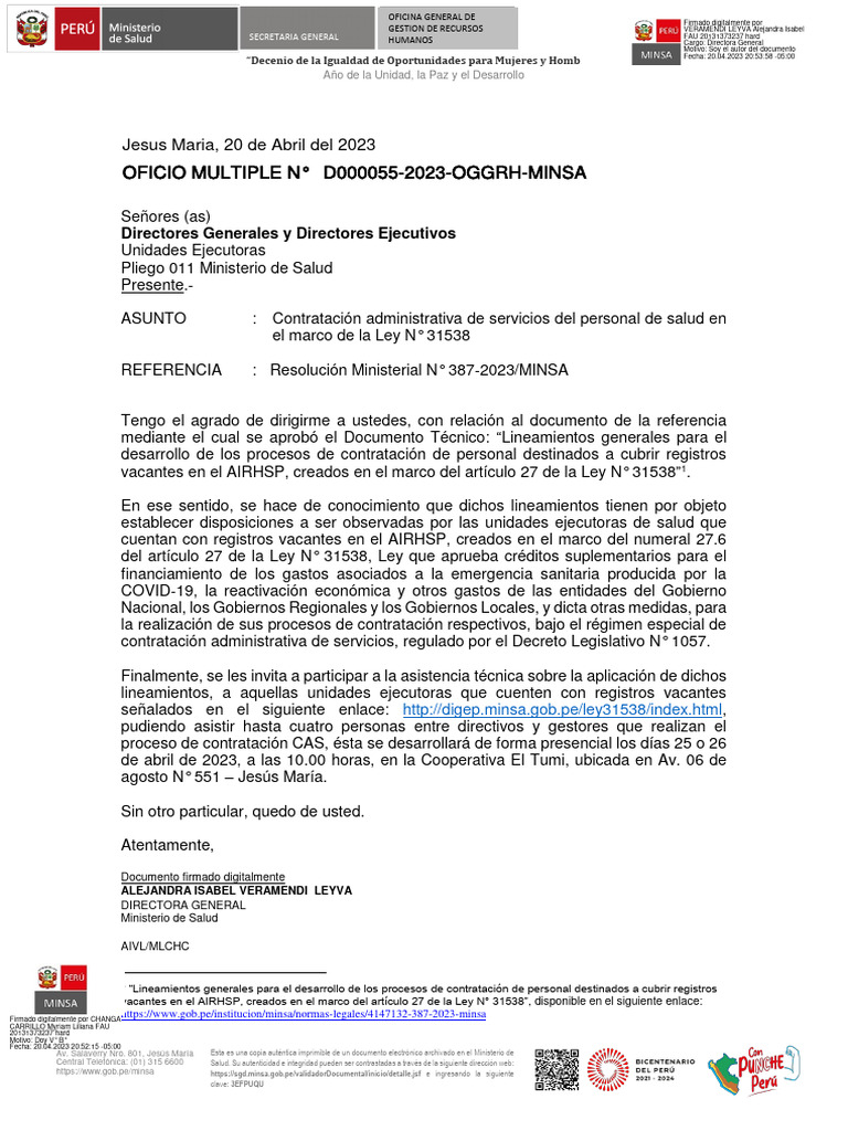 Oficio Multiple 000055 2023 Oggrh | PDF