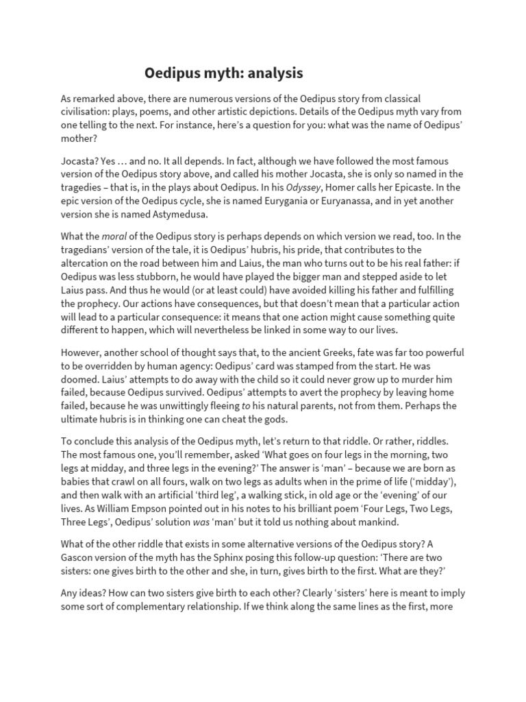 Oedipus Myth: Analysis and Insights | PDF | Sophocles | Tragedy
