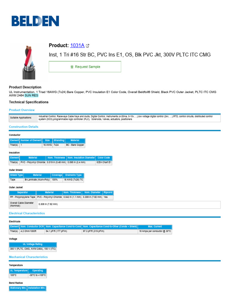 Product:: Inst, 1 Tri #16 STR BC, PVC Ins E1, OS, BLK PVC JKT, 300V ...