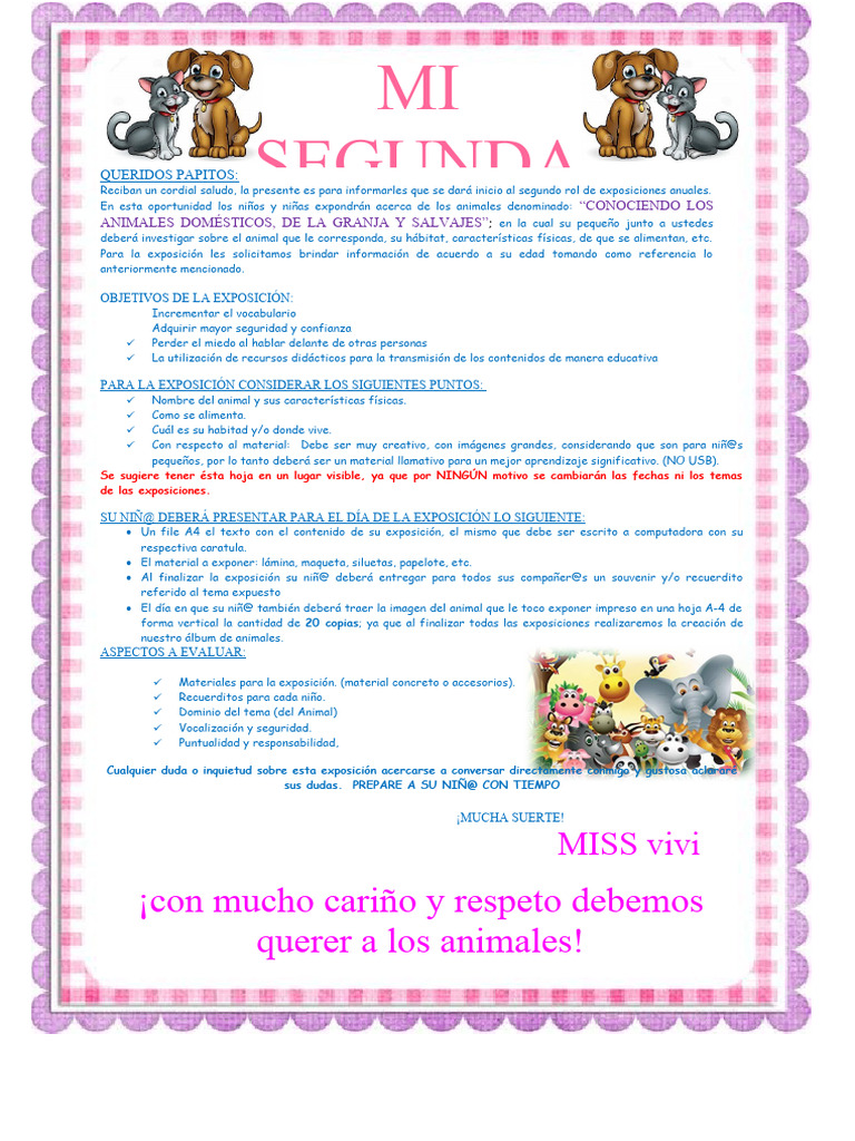 Exposición de Los Animales Rol y Evaluación | PDF