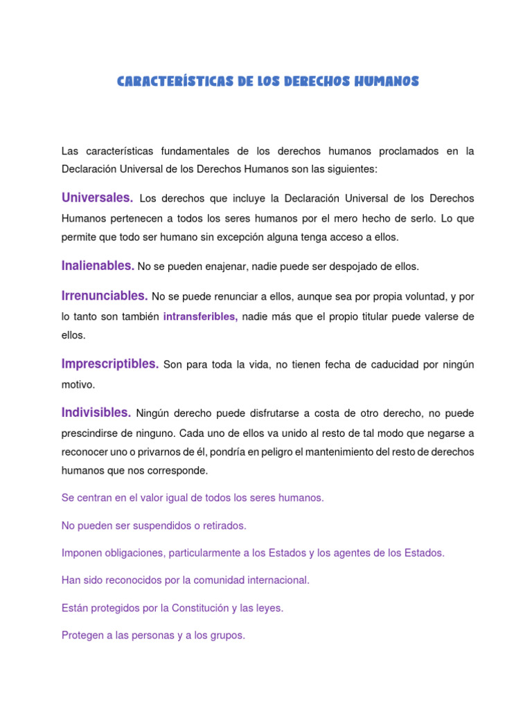 Características de Los Derechos Humanos | PDF | Derechos humanos | Derechos