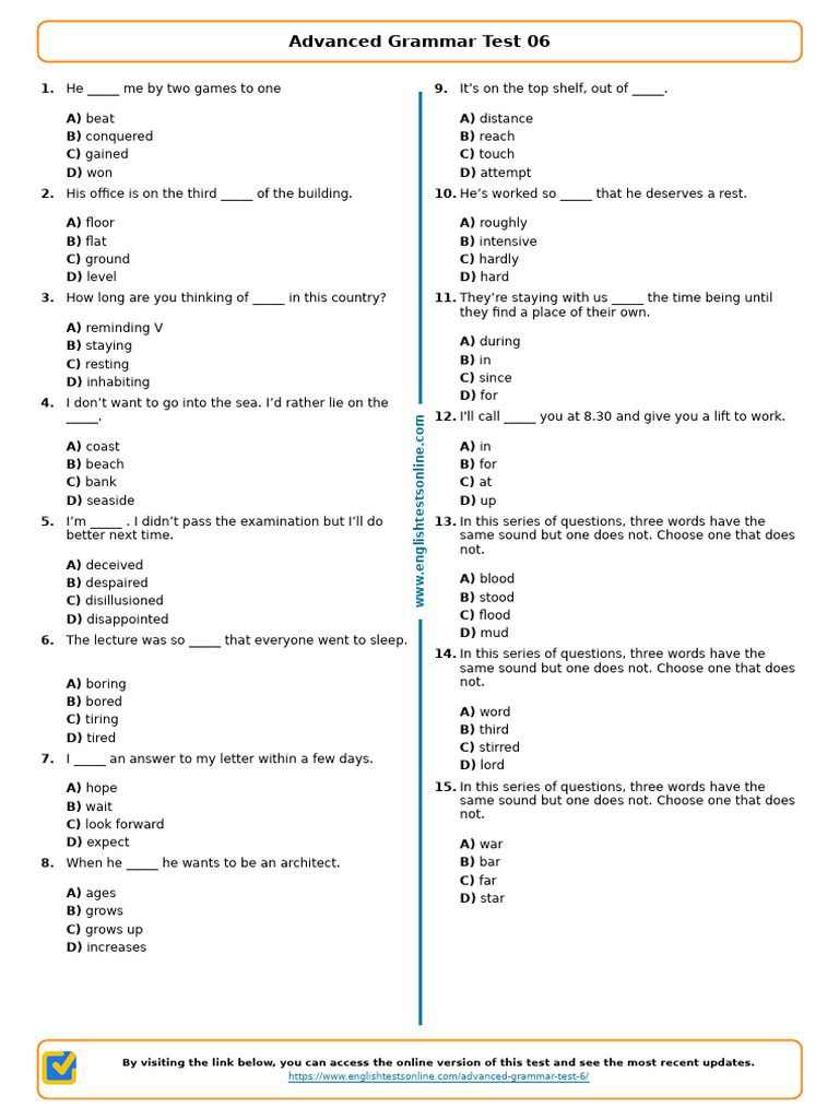 1601 Advanced Grammar Test 06 | PDF