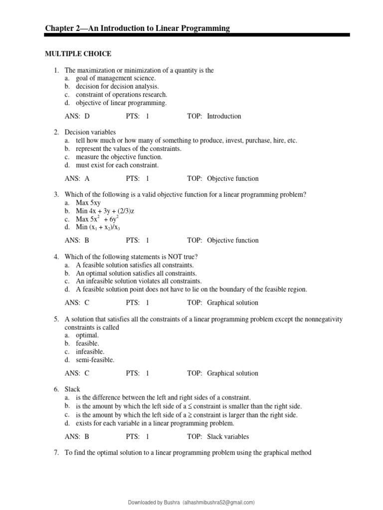 Linear Programming Test Bank An Introduc | PDF | Mathematical ...