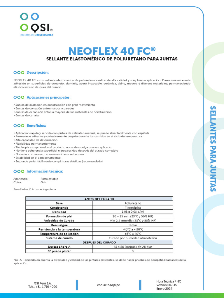 Neoflex 40 FC Sellante Elastomerico de Poliuretano HT 12.02.24 | PDF | Materiales | Sector ...
