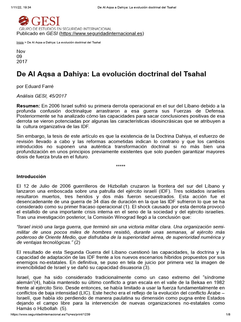 De Al Aqsa A Dahiya - La Evolución Doctrinal Del Tsahal | PDF | Fuerzas ...