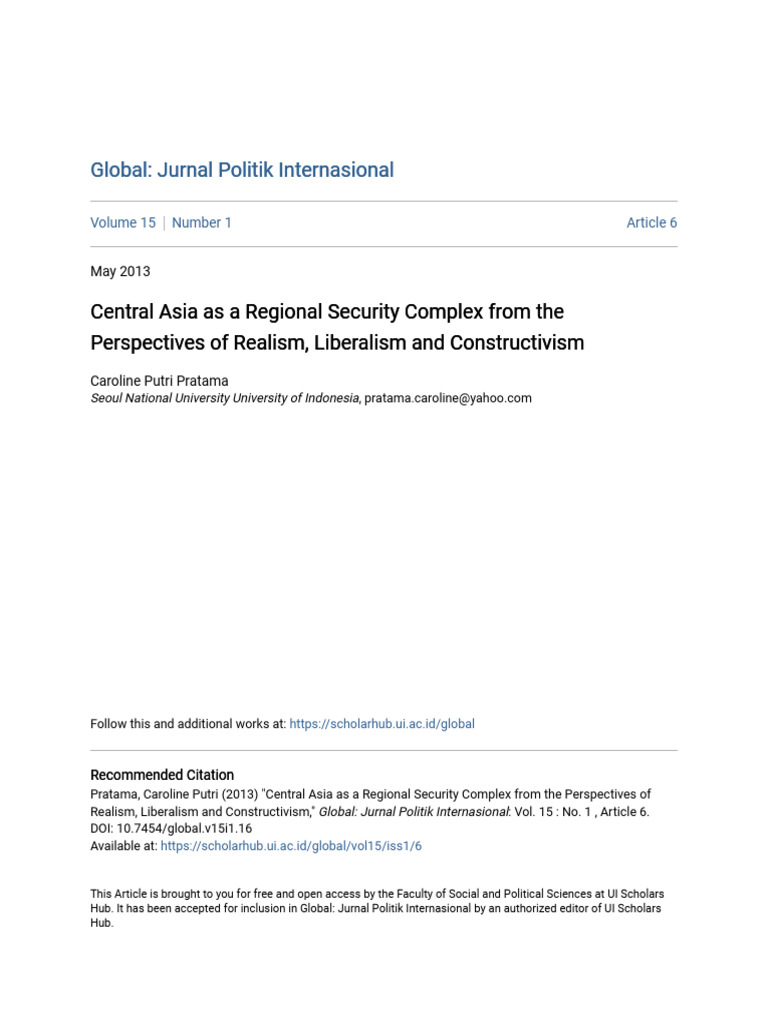 Central Asia As A Regional Security Complex From The Perspectives | PDF