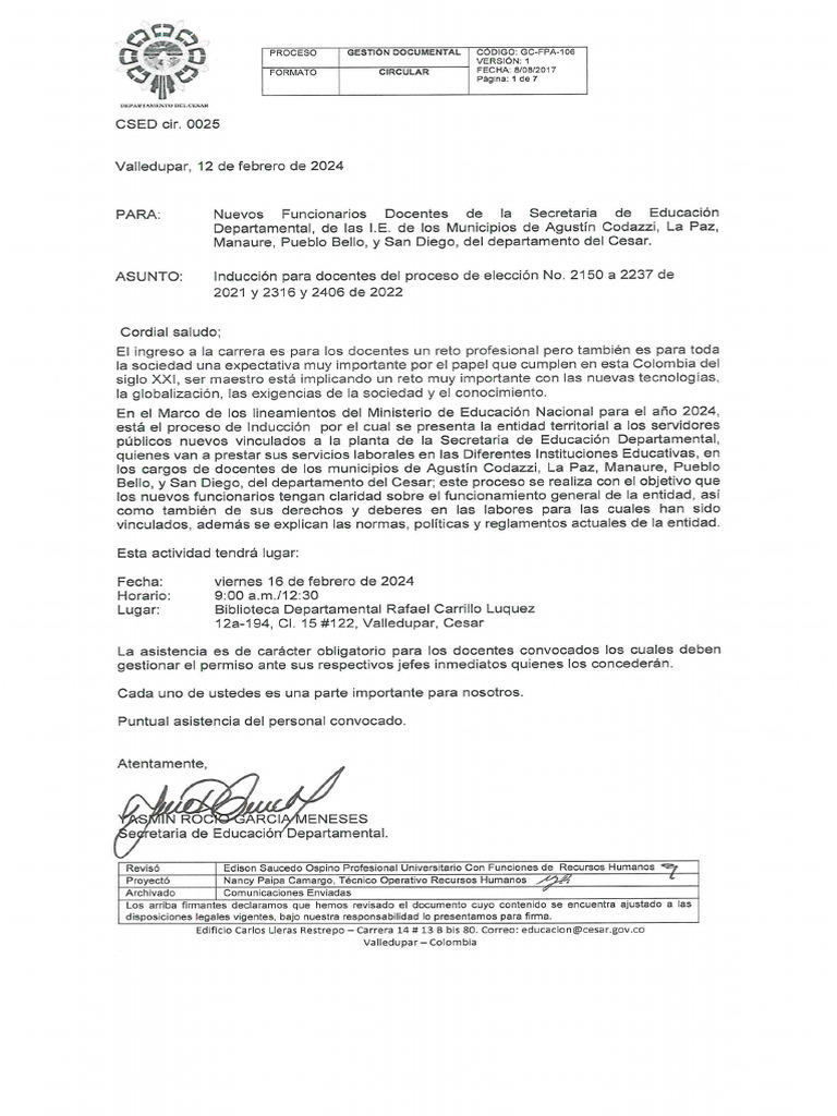 Circular 025 Induccion 2024 | PDF