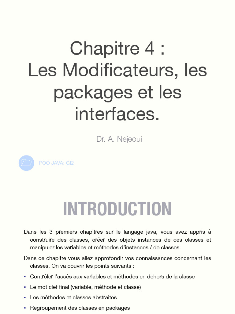 Chapitre4 Les Interfaces | PDF | Classe (informatique) | Interface (Informatique)