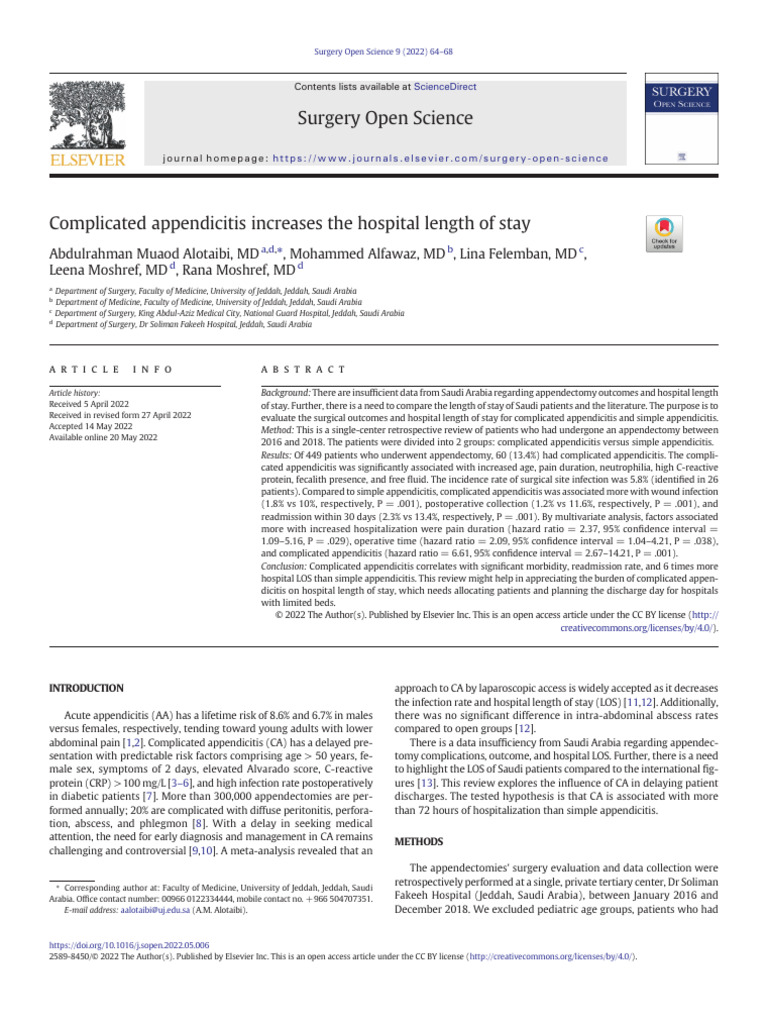 .ArchComplicated Appendicitis Increases The Hospital Lengt 2022 Surgery ...