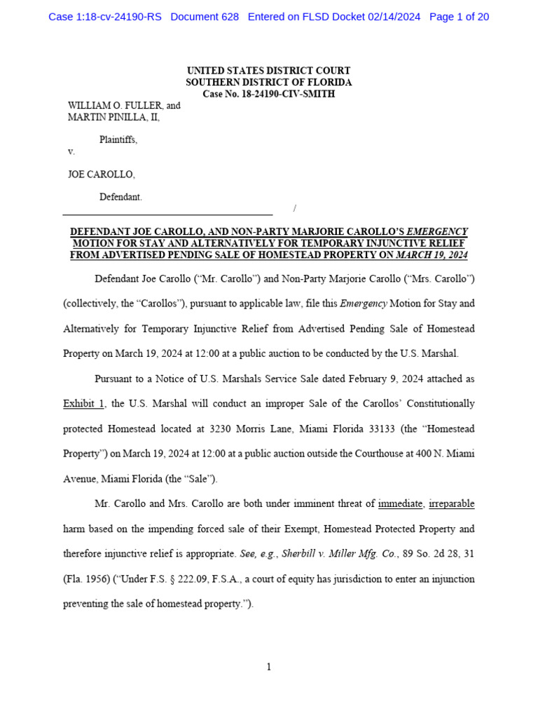Carollo Emergency Motion | PDF | Injunction | Judgment (Law)