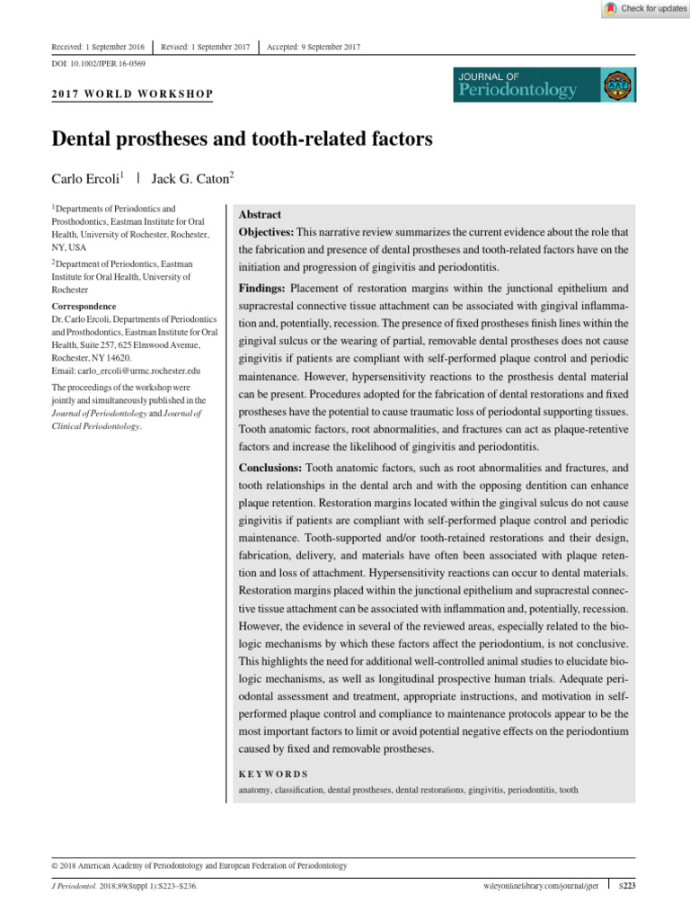 Journal of Periodontology - 2018 - Ercoli - Dental Prostheses and Tooth ...