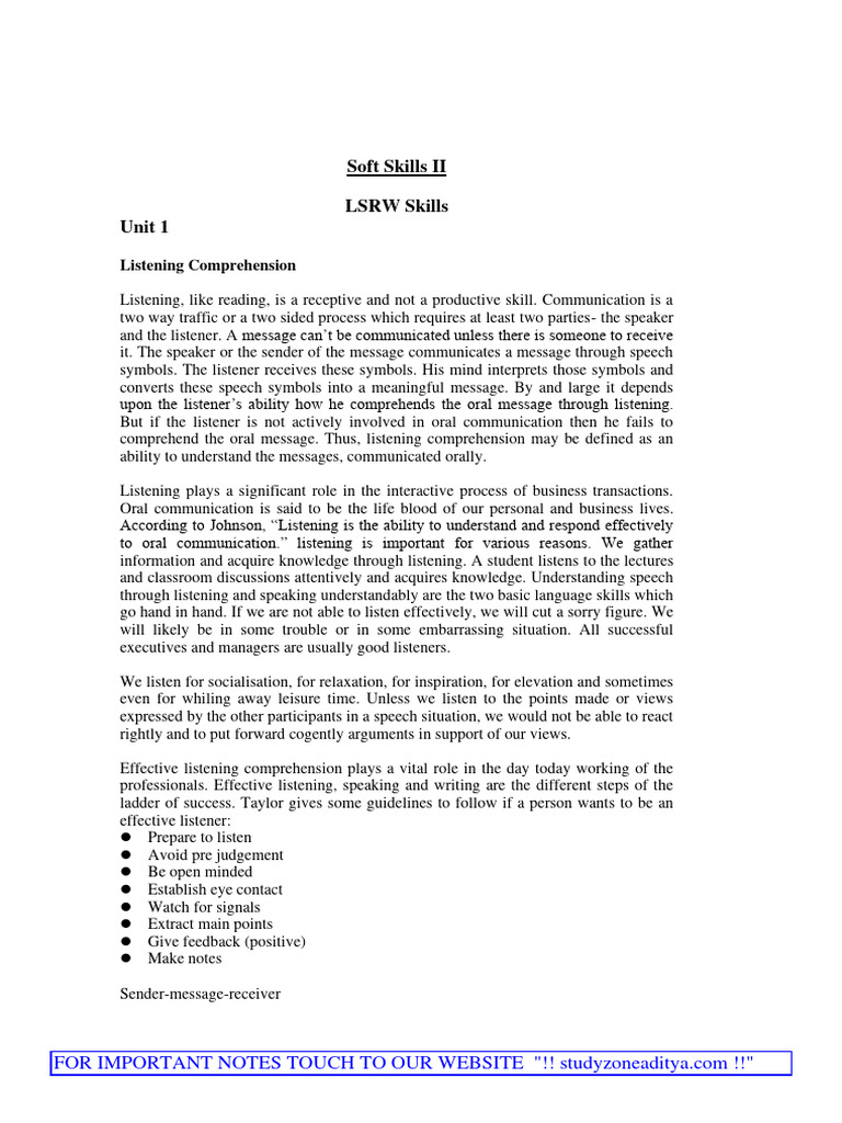 Soft skills-II All Unit Notes | PDF | Interpersonal Communication ...