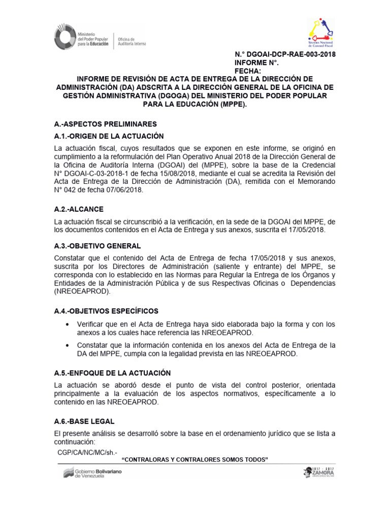 Acta de Entrega Da (Sandra) Modelo | PDF | Regulación | Venezuela