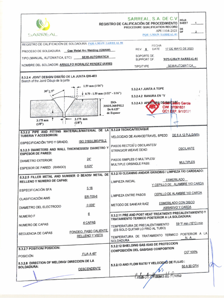 PQR y Wps-Gmaw-Sarreal-01 | PDF
