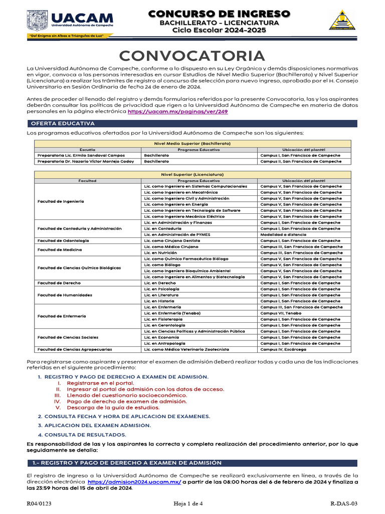 Convocatoria de Nuevo Ingreso 2024-2025 UAC | PDF | Software de la ...