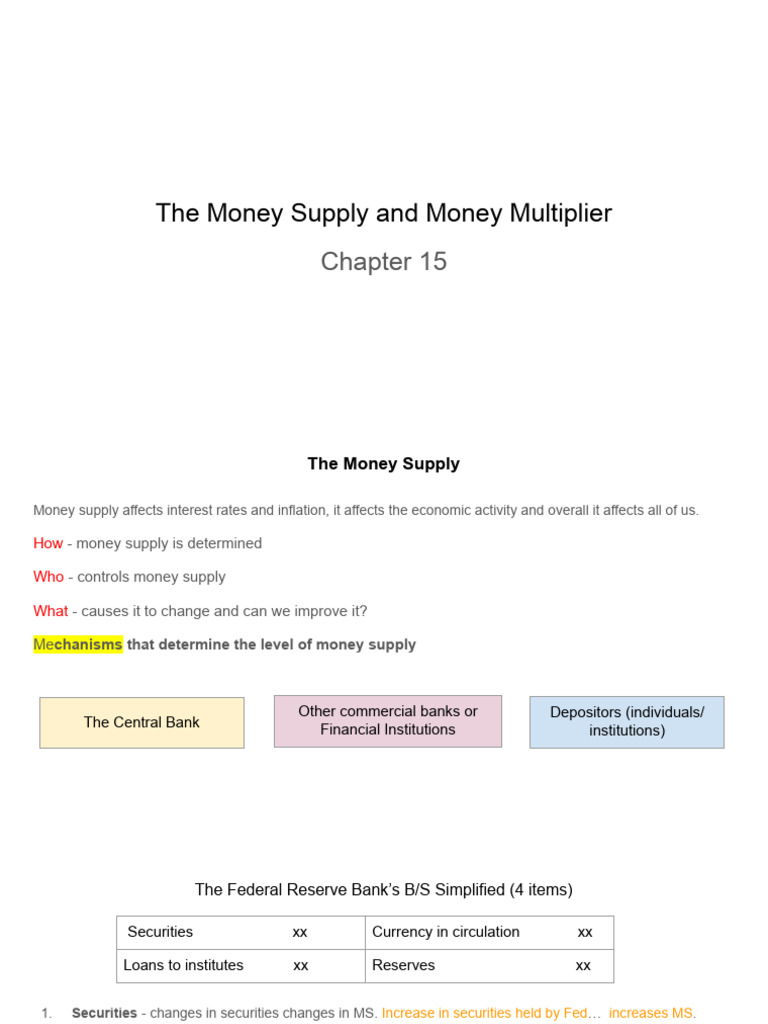 The Money Supply and Money Multiplier | PDF | Money Supply | Federal ...
