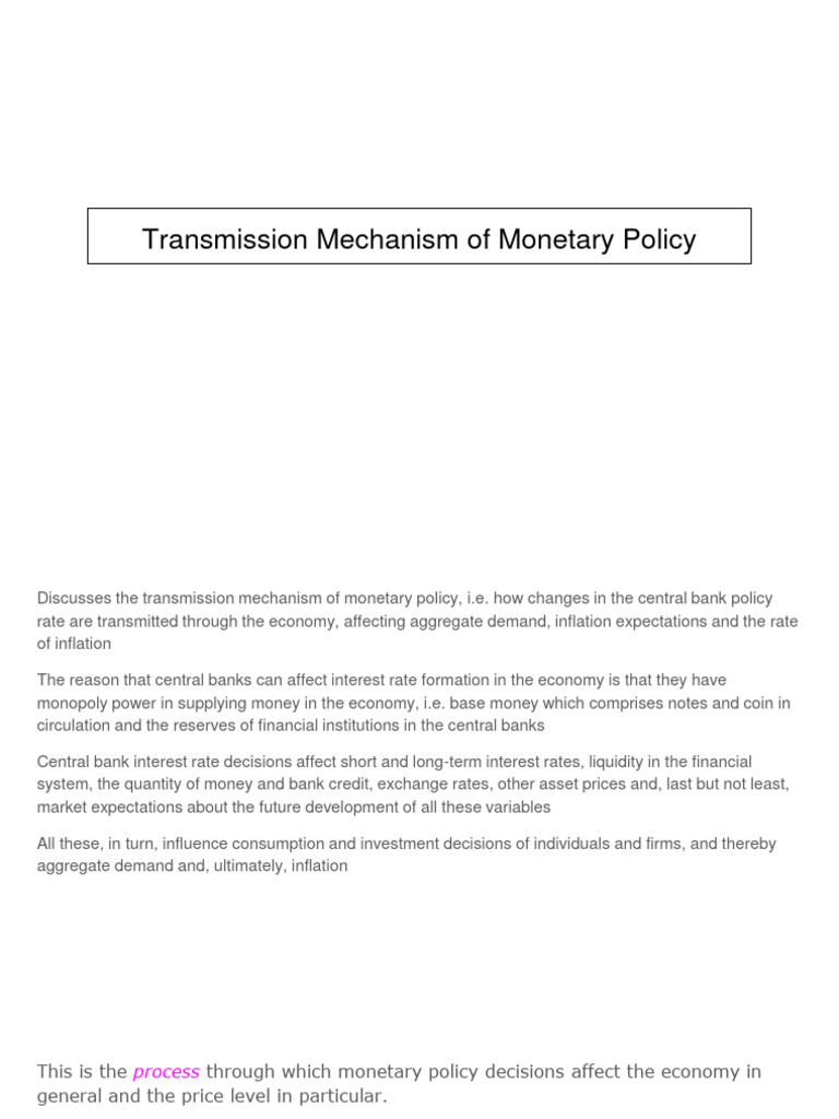 Transmission Mechanism of Monetary Policy | PDF | Monetary Policy ...