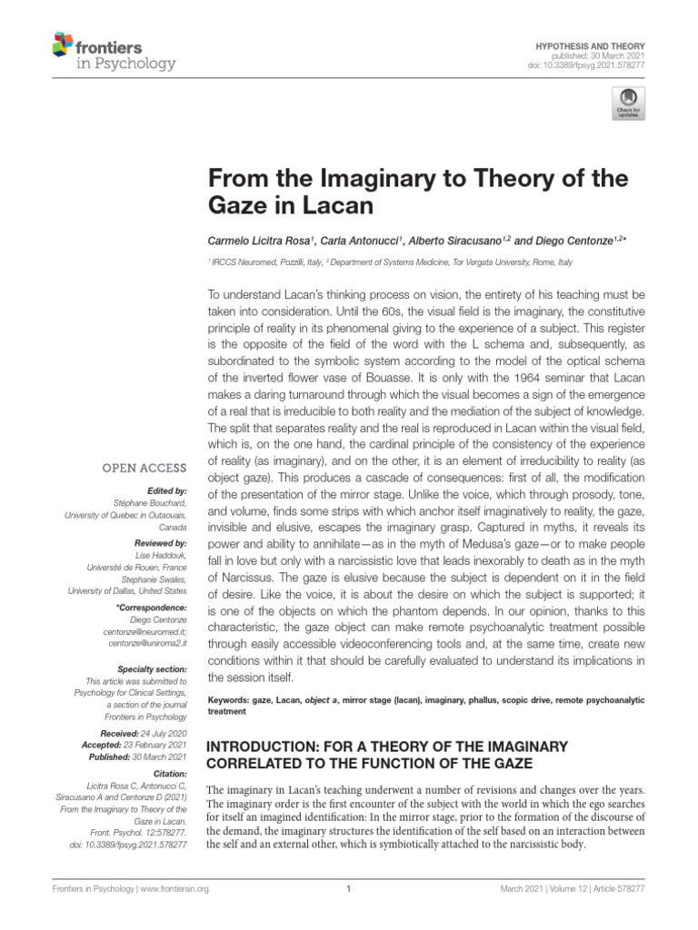 From The Imaginary To Theory of The Gaze in Lacan | PDF | Jacques Lacan ...