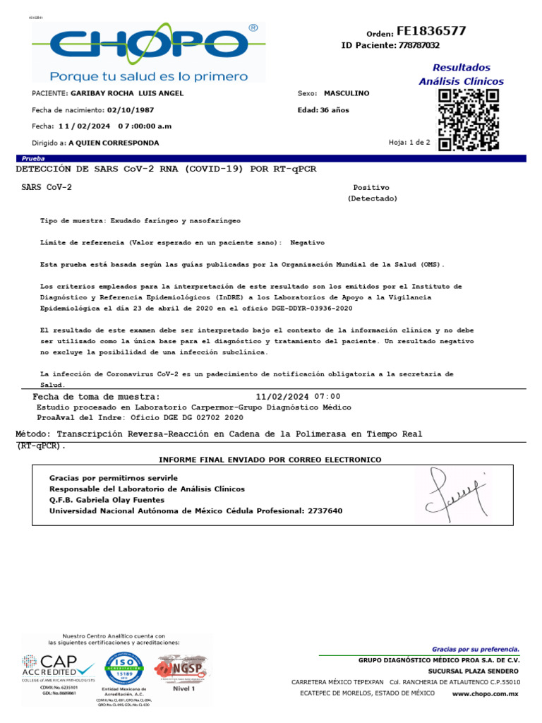 Resultados Chopo | PDF | Diagnostico medico | Medicina