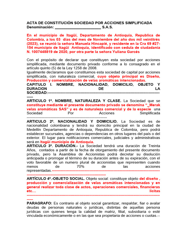 Anexo Minuta de Constitucion 1 | PDF | Compartir (Finanzas) | Dividendo