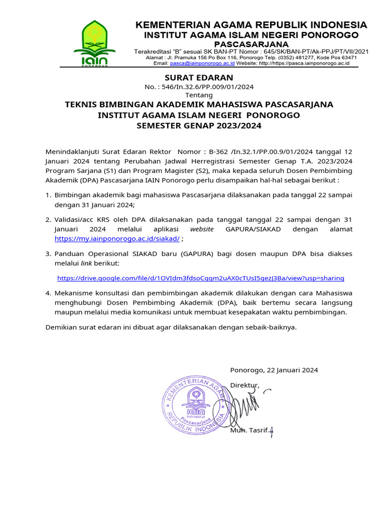 Teknis Bimbingan Akademik Dan Validasi KRS SMT Genap 2023 | PDF