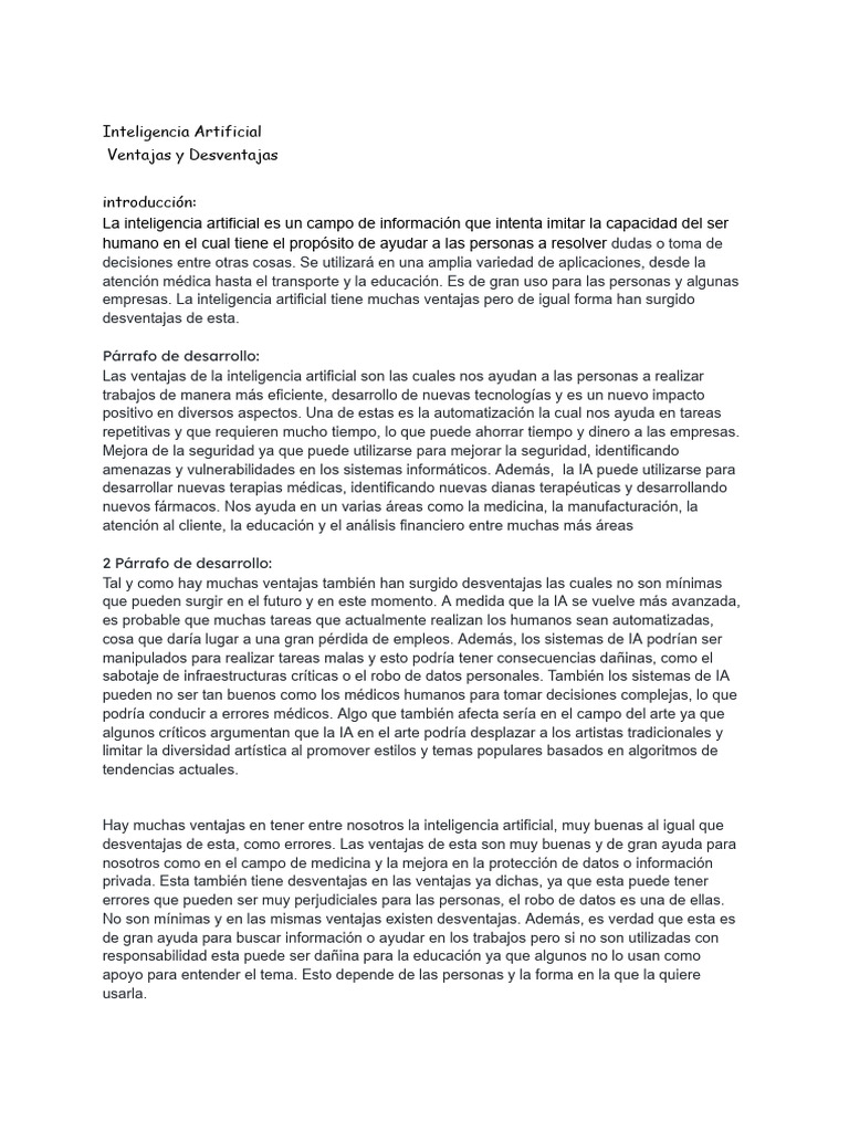 Ventajas y Desventajas de la IA | PDF | Inteligencia artificial ...