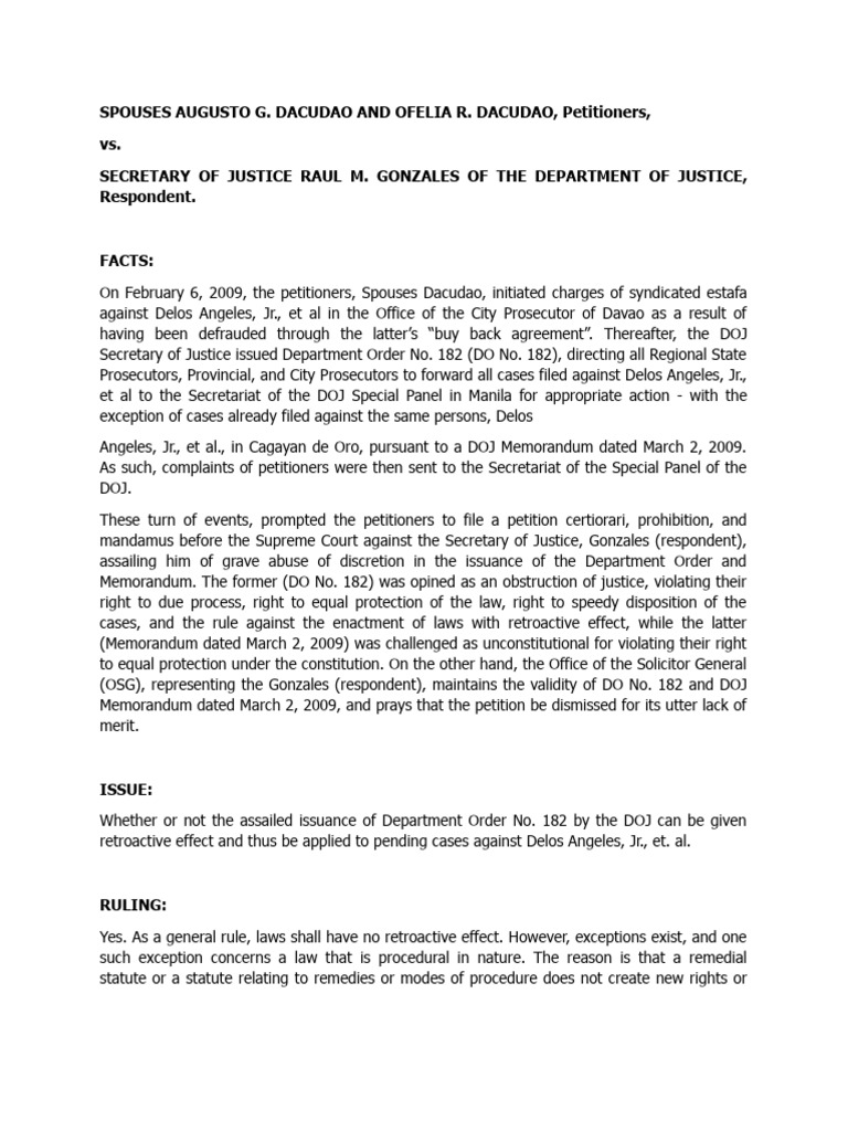 DOJ Order No. 182: Supreme Court Ruling | PDF | Mandamus | Courts