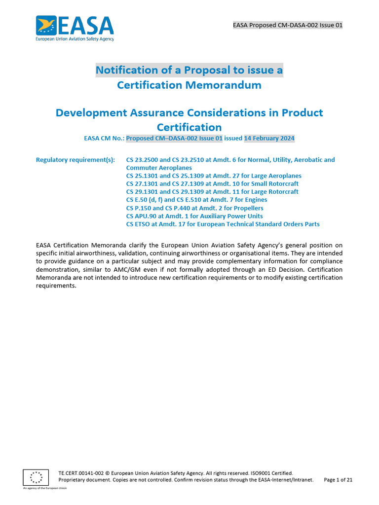 EASA CM-DASA-002 Development Assurance | PDF | Iso 9000 | Aircraft
