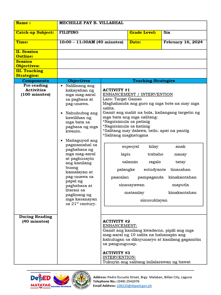 Grade6 Fil Reading - Catch Up Friday | PDF