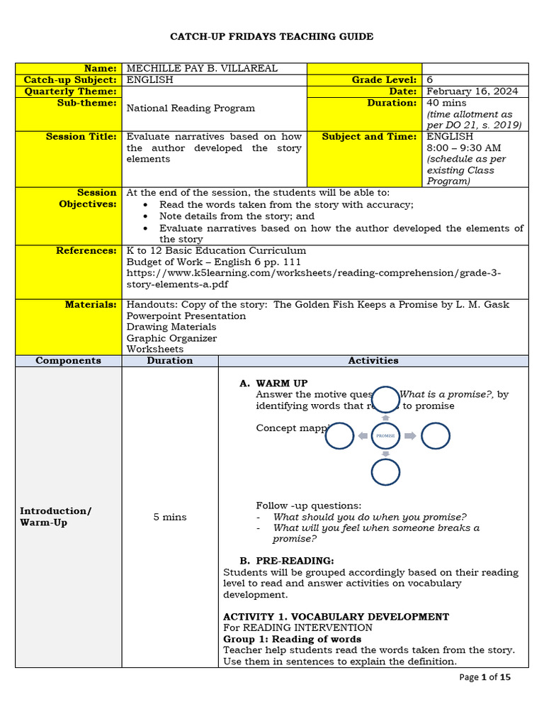 Grade6 Eng Reading - Catch Up Friday | PDF