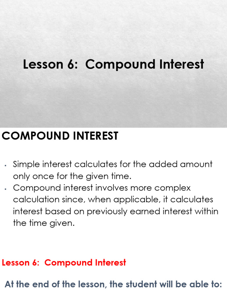LESSON_6+_COMPOUND_INTEREST_Student | PDF | Compound Interest | Interest