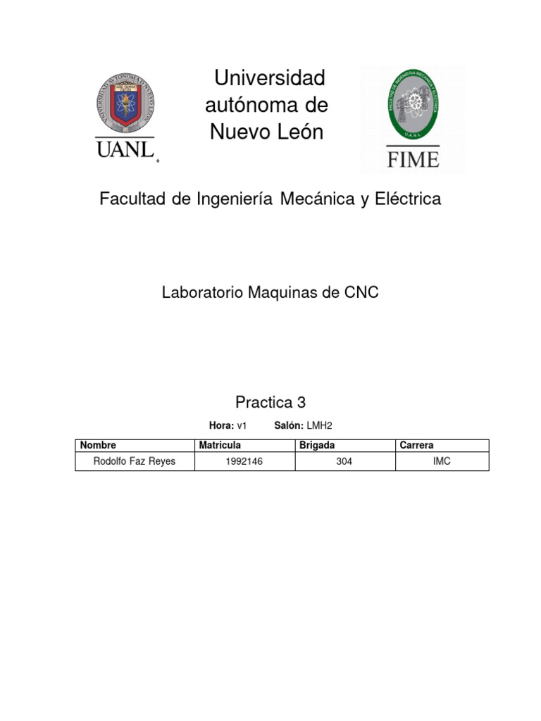 Practica 3 LAboratorio CNC | PDF | Control numerico | Ingeniería mecánica