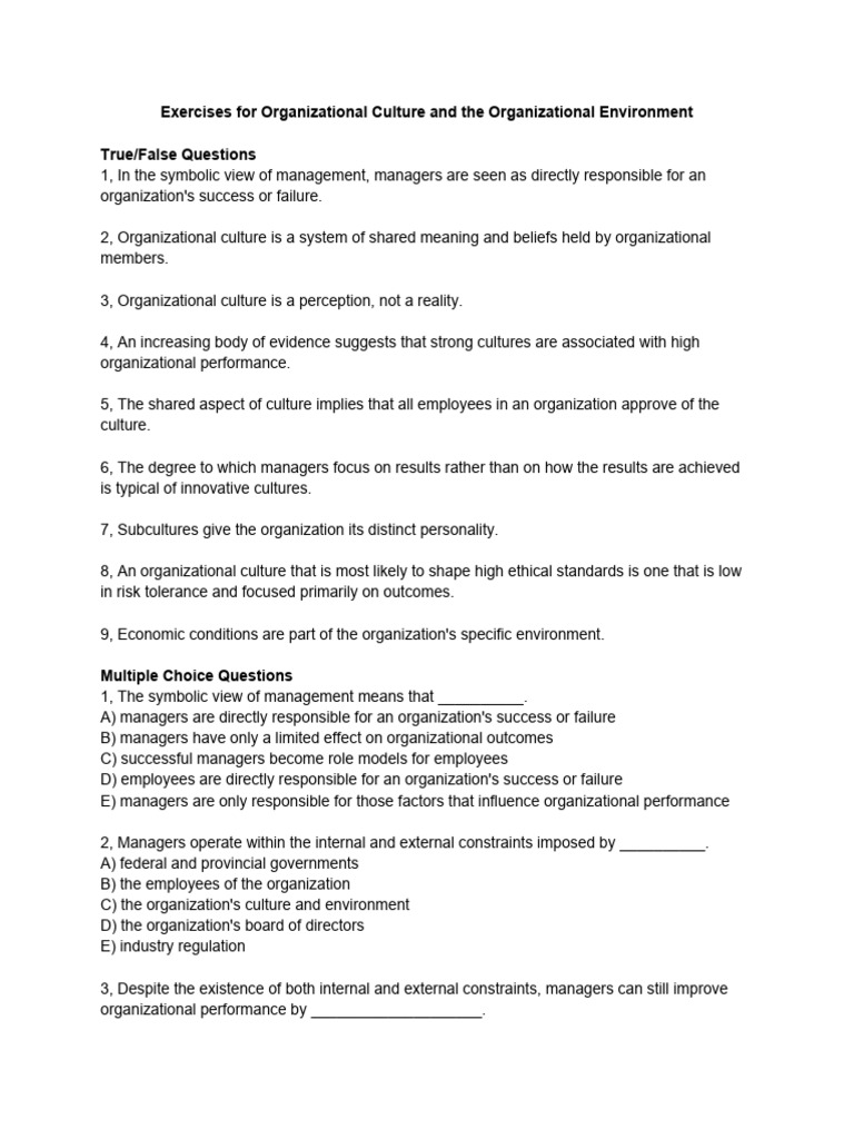 Organizational Culture Questions | PDF | Organizational Culture ...
