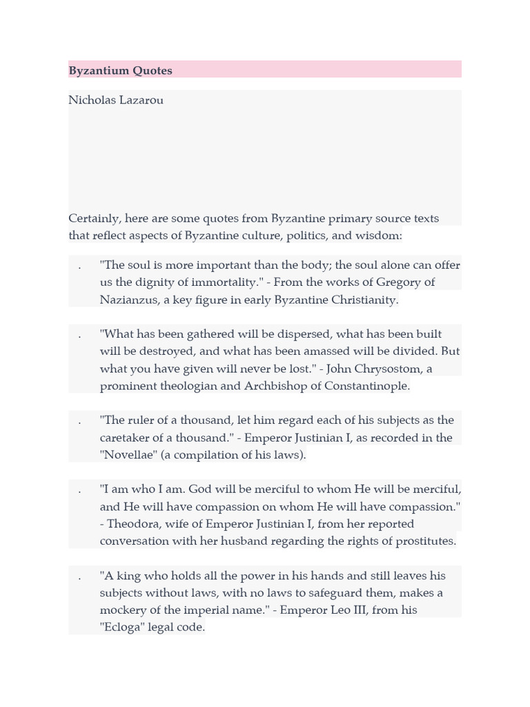 Byzantium Quotes | PDF | Byzantine Empire | Justinian I