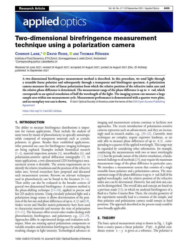 Lane Et Al. - 2021 - Two-Dimensional Birefringence Measurement Techniqu PDF | PDF | Optics ...