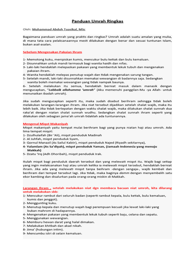 Panduan Umrah Ringkas | PDF