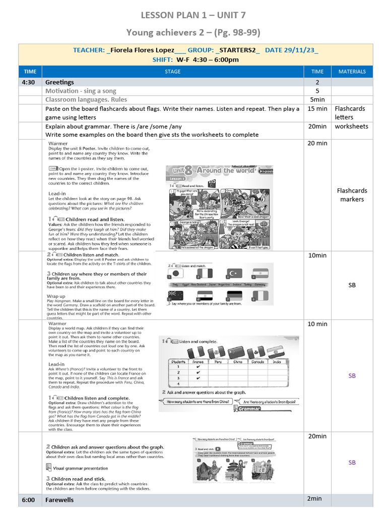 Lesson Plan 1 - Starters 2 - Countries | PDF | Behavior Modification | Teaching
