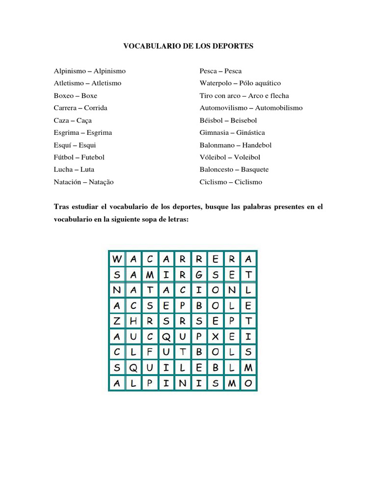 Vocabulario de Deportes en Español | PDF