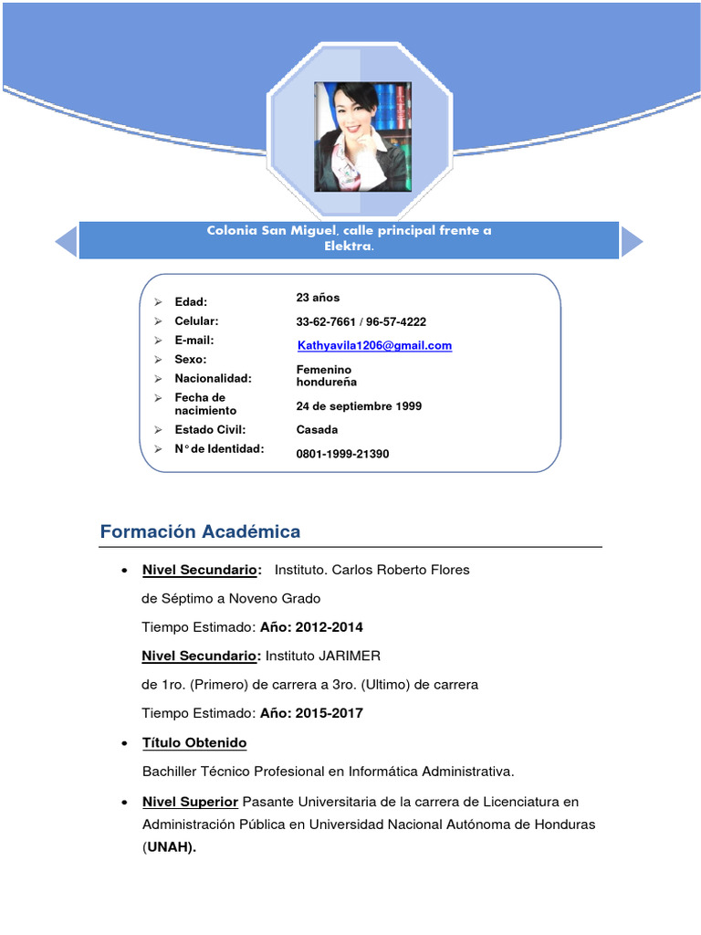 Curriculum. Katherin Avila | PDF | Crecimiento personal y profesional | Informática
