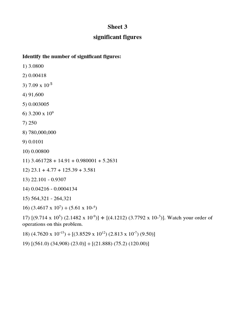 Sheet 3 Significant Figures | PDF