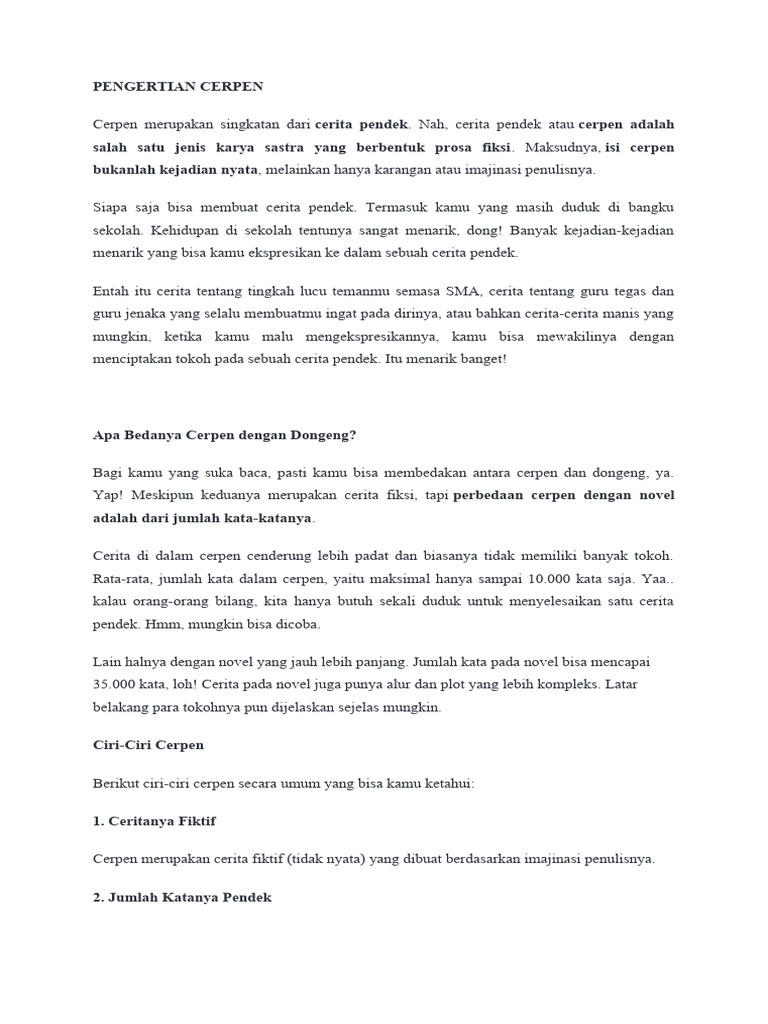 Pengertian dan Ciri-Ciri Cerpen | PDF | Fiksi Umum