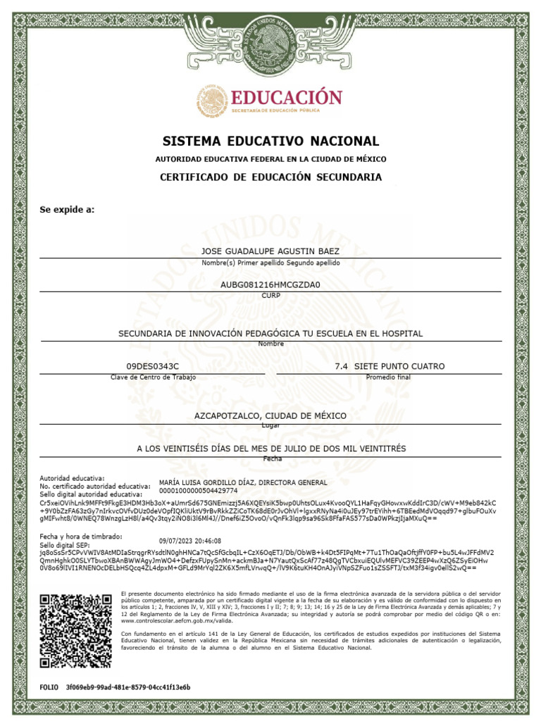 Sistema Educativo Nacional: Certificado de Educación Secundaria | PDF ...