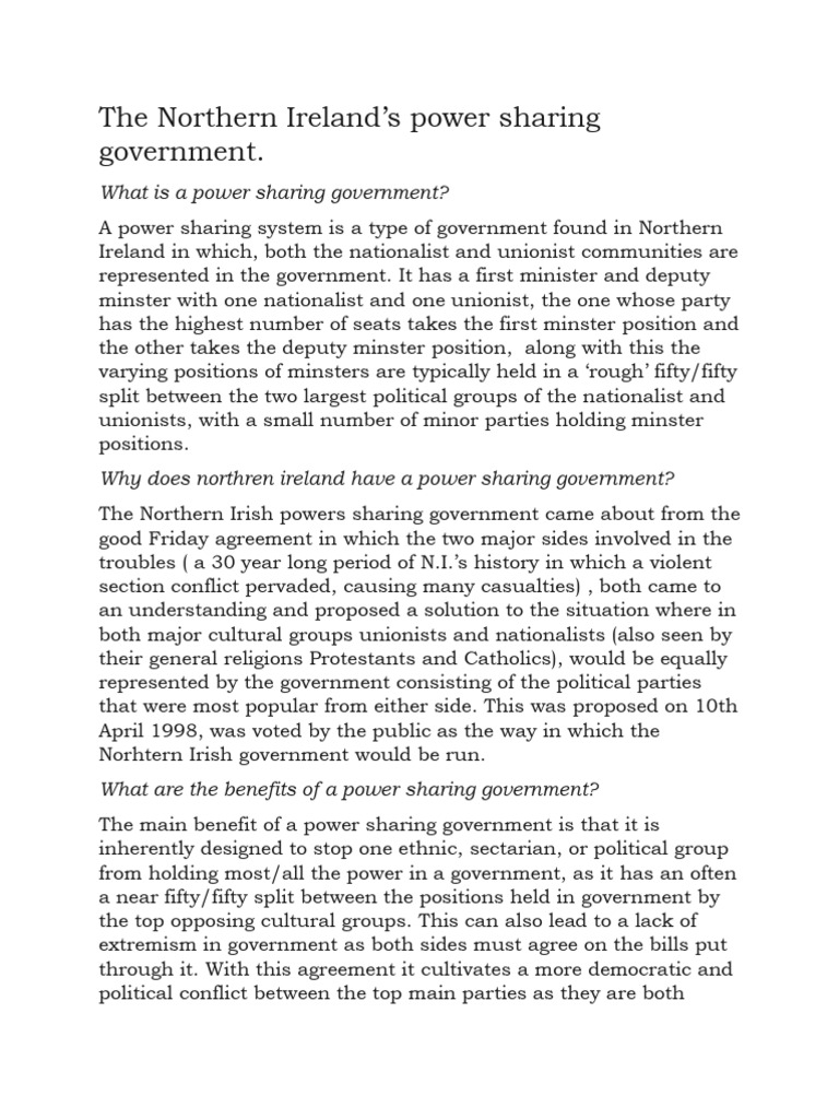 The Northern Ireland's Power Sharing Government | PDF | Northern ...