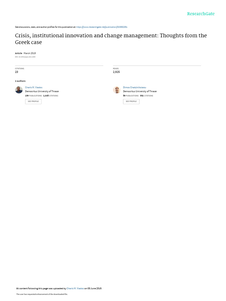 Crisis, Institutional Innovation and Change Management: Thoughts From ...